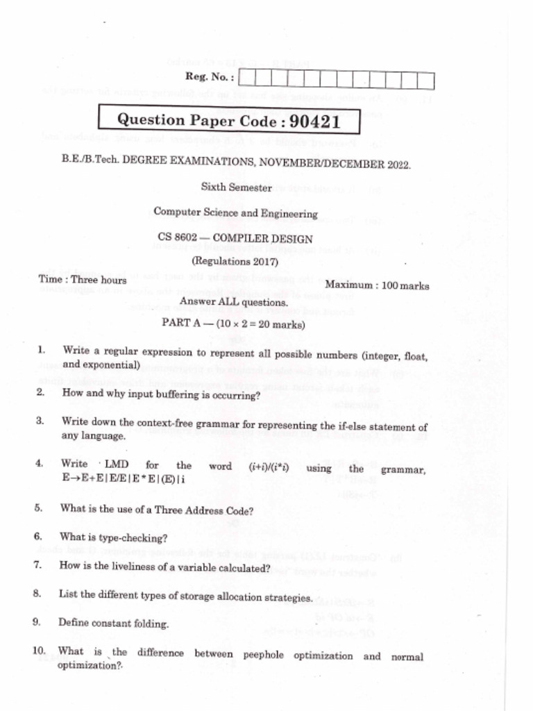 ND-2022-CS 8602-Compiler Design | PDF