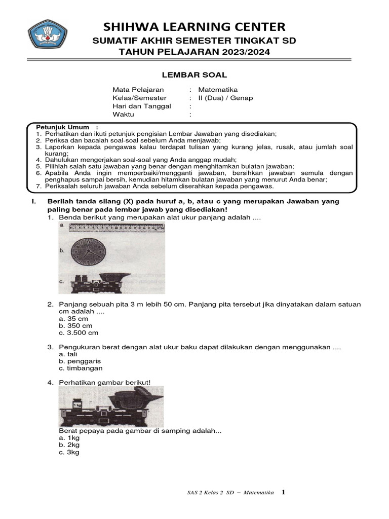 Sat 2 Kelas 2 - Matematika | PDF