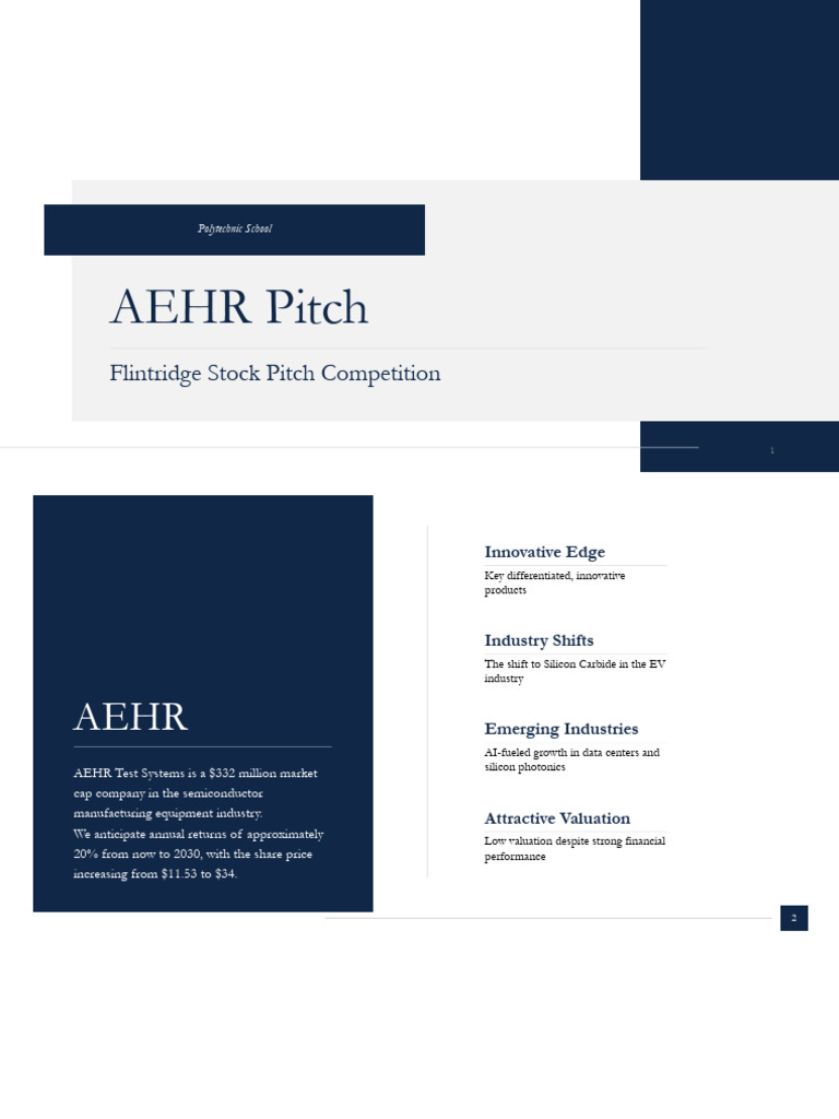 AEHR Stock Pitch | PDF | Price–Earnings Ratio | Photonics