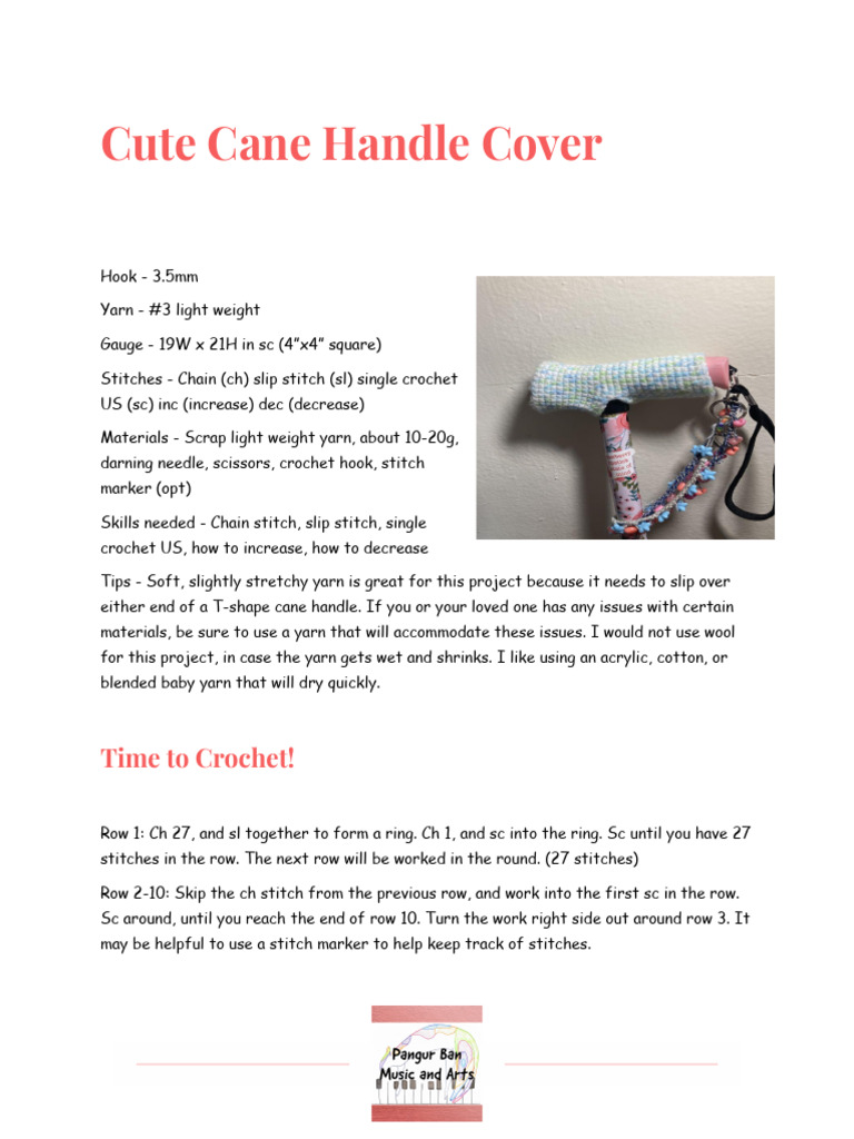 Cute Cane Handle Cover Pattern | Download Free PDF | Crochet | Yarn