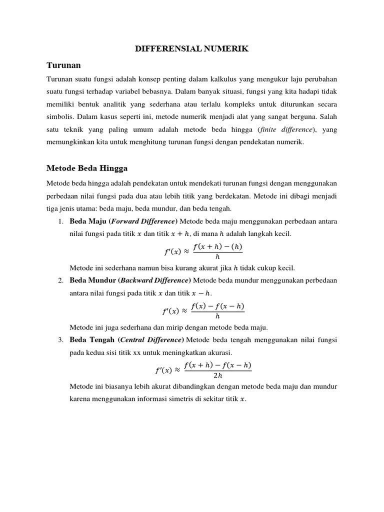 Differensial Numerik | PDF | Metode & Bahan Ajar | Sains & Matematika