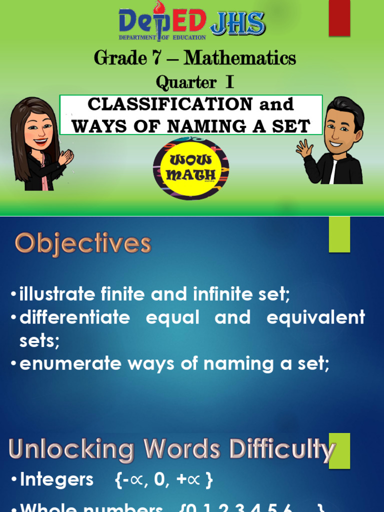 Math 7 - Classification and Ways of Naming Sets | PDF | Numbers | Integer