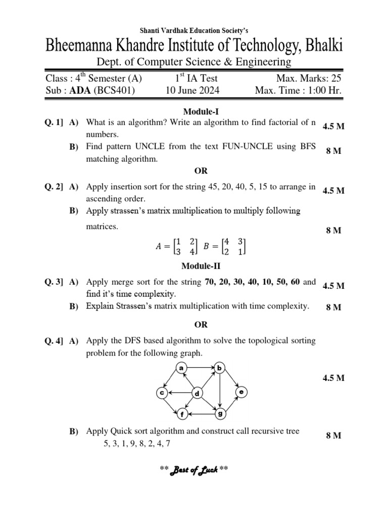 Ada BCS401 | PDF | Time Complexity | Matrix (Mathematics) Ada BCS401 | PDF | Time Complexity | Matrix (Mathematics)