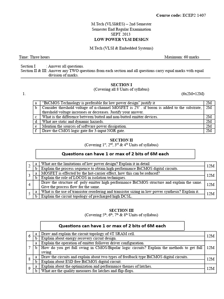 Lpvlsi Model Paper | PDF | Electronic Circuits | Field Effect Transistor