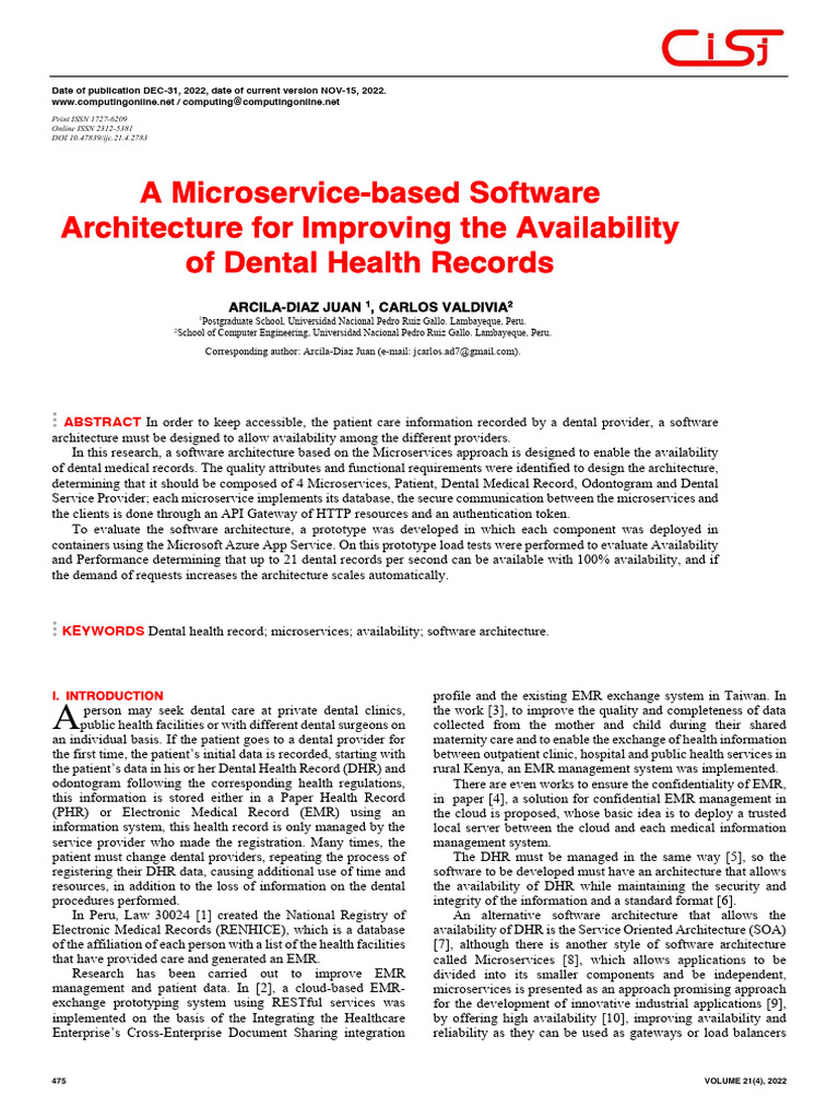 A Microservice-Based Software Architecture For Improving The Availability of Dental Health ...