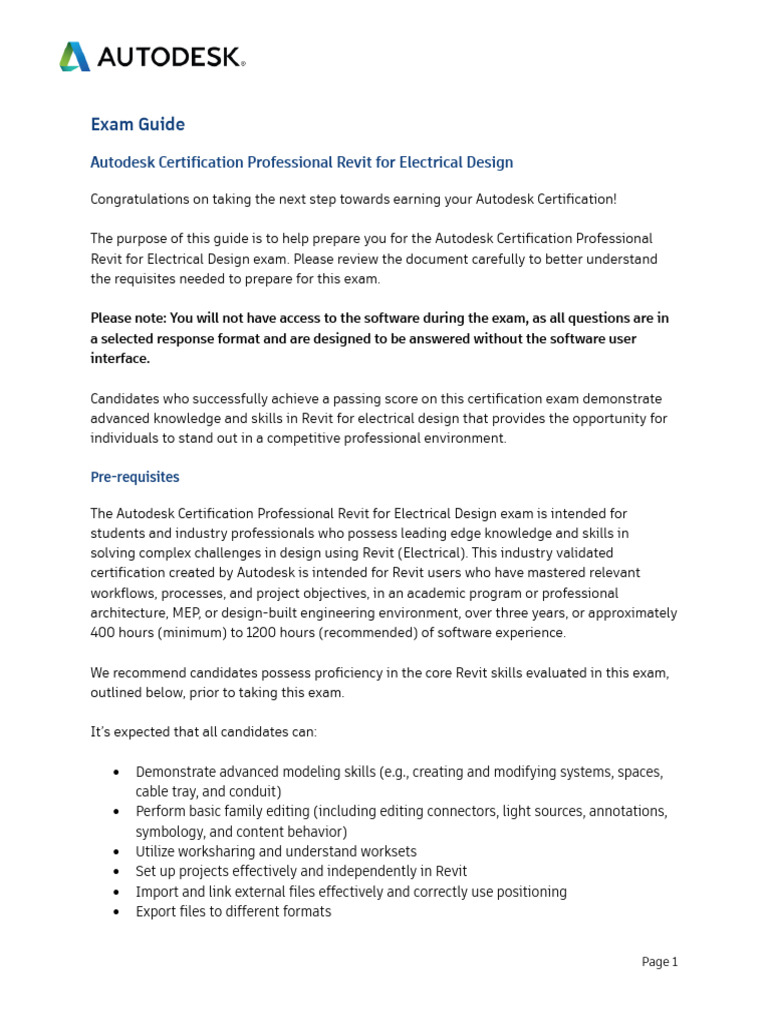 Exam Guide - Autodesk Certification - Revit - Elec | PDF | Autodesk ...