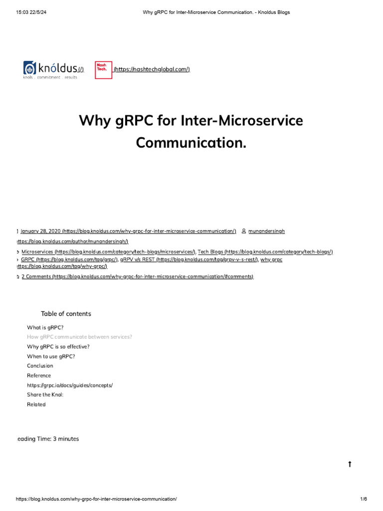 Why GRPC For Inter-Microservice Communication. - Knoldus Blogs | PDF | Json | Software Development