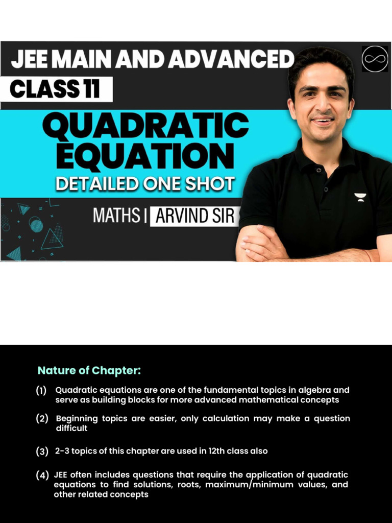 Quadratic Equations One Shot | PDF | Quadratic Equation | Equations