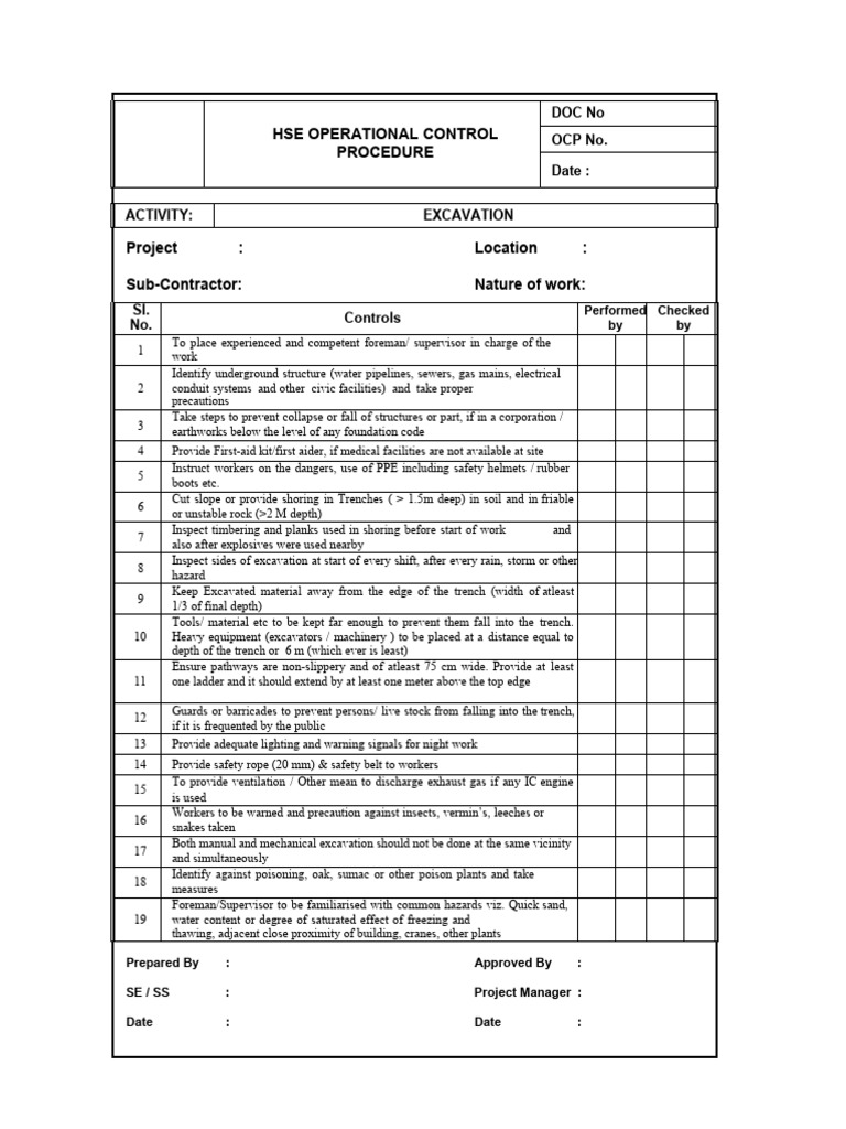 Excavation Safety Control Procedures | PDF | Trench | Safety