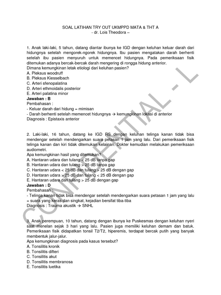 (A) Pembahasan Soal Latihan Try Out Ukmppd Mata & THT | PDF