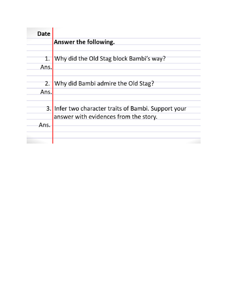Bambi - Notebook Work 3 - Question and Answer | PDF