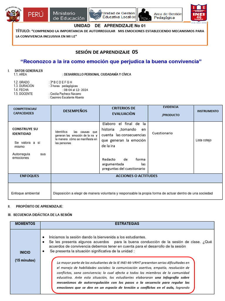 Sesion 05 La Ira 3ro 08 Abril | PDF | Las emociones | Ira