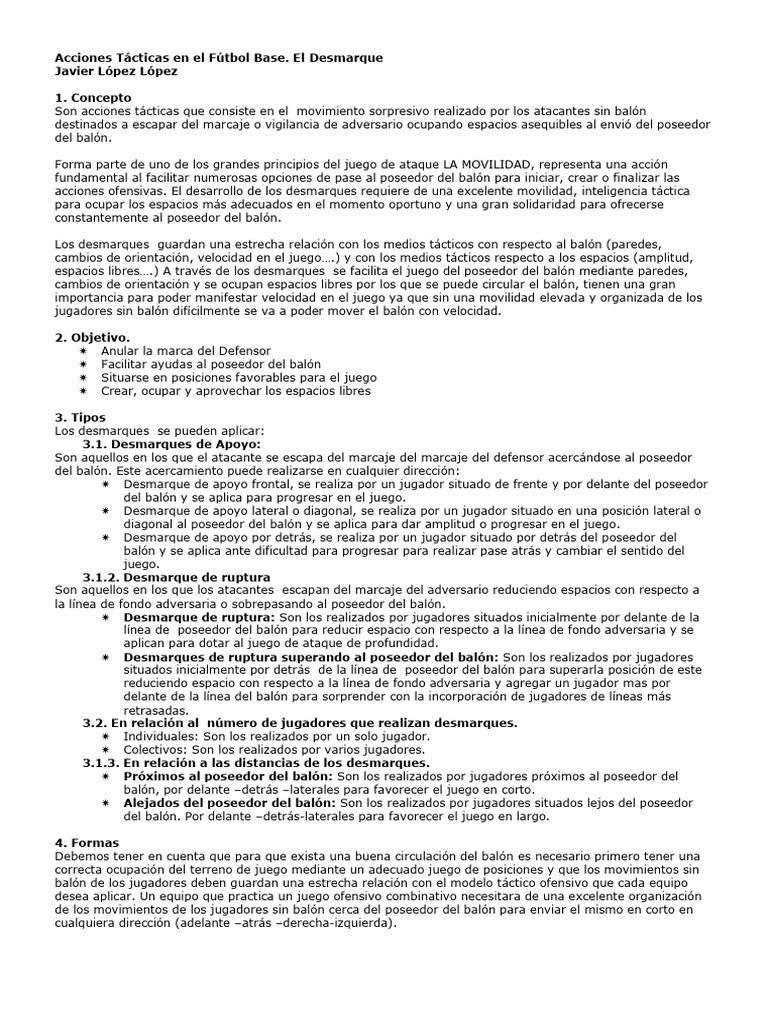 Acciones Tácticas, El Desmarque | PDF | Defensor (Asociación de Fútbol)