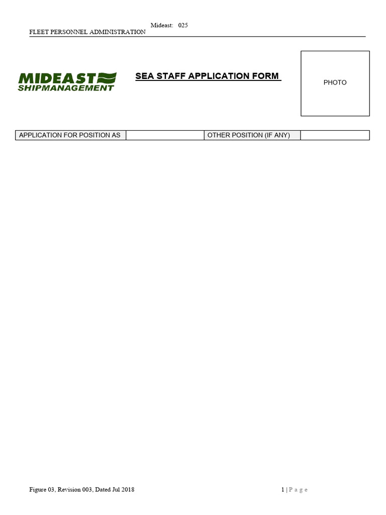 Figure 03 Sea Staff Application Form | PDF | Oil Tanker | Ships