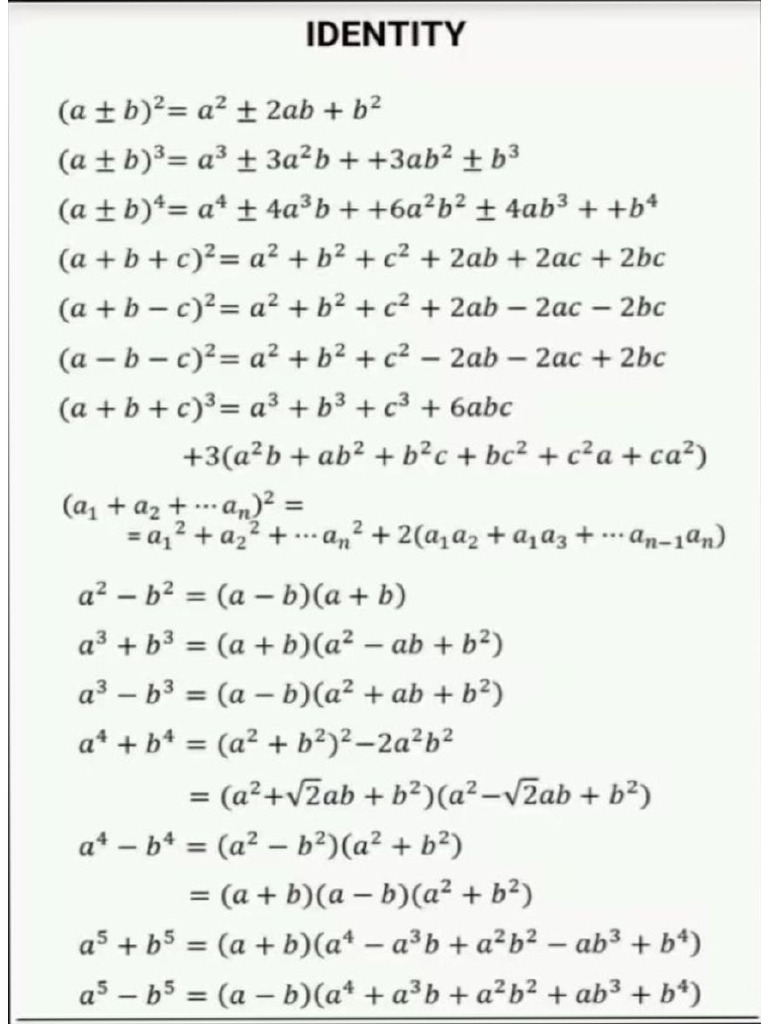 Basic Mathematical Identities | PDF