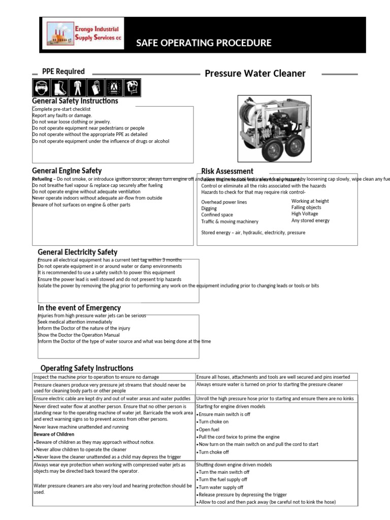 SOP Water Pressure Cleaner | PDF | Engines | Personal Protective Equipment