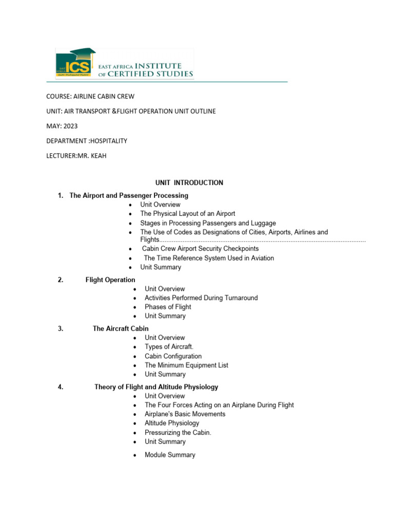 Airline Cabin Crew Course Outline | PDF | Technology & Engineering