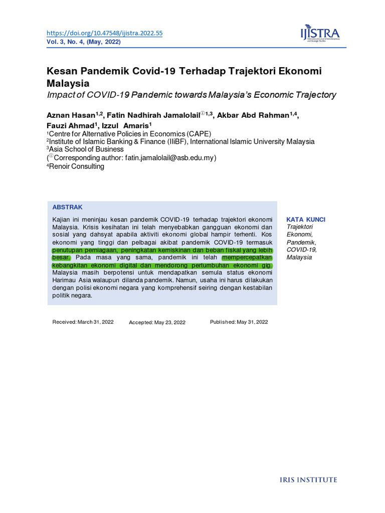 Kesan Pandemik Terhadap Trajektori Ekonomi Malaysia | PDF