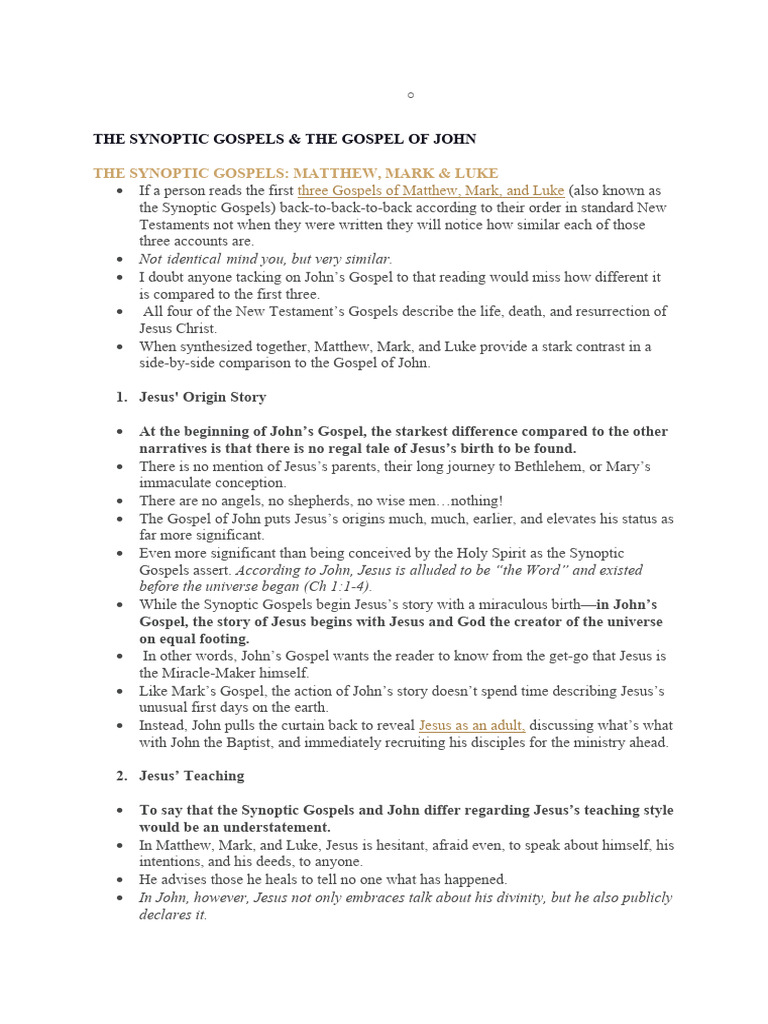 The Synoptic Gospels The Gospel of John-1 | PDF | Gospel Of John | Jesus