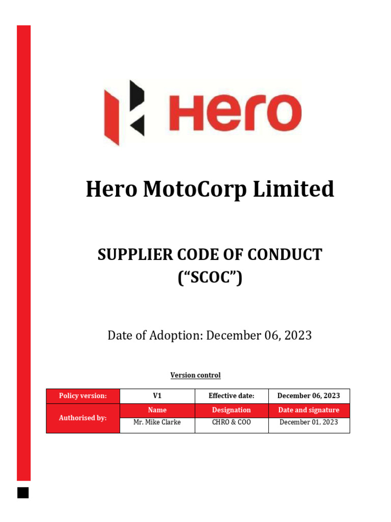 Hero MotoCorp Supplier Code of Conduct | PDF | Employment | Bribery