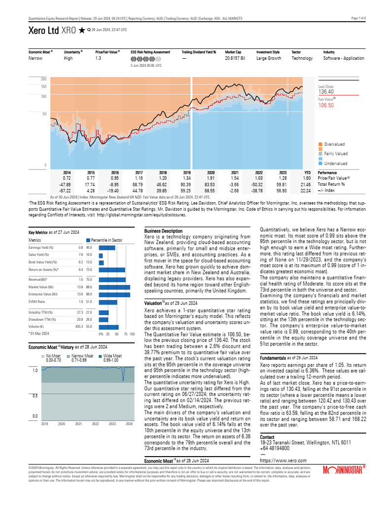 XRO Morningstar Research 20240701 | PDF | Valuation (Finance ...