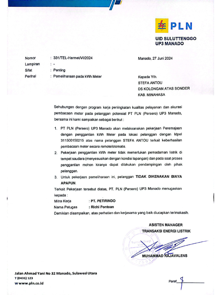 Surat Pergantian KWH Meter | PDF