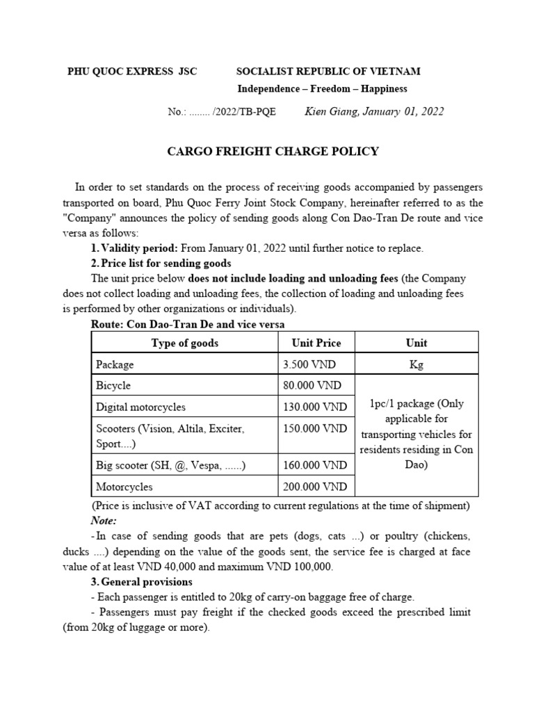 Cargo Freight Charge Policy Overview | PDF | Cargo | Transport
