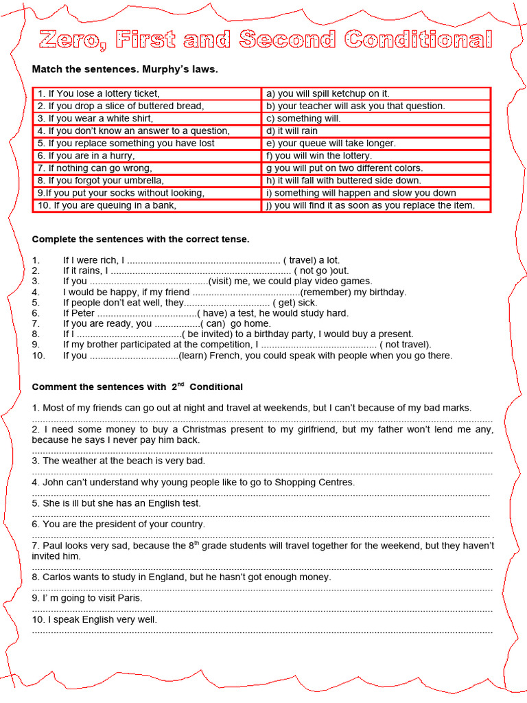 Zero First and Second Conditional Grammar Drills Oneonone Activities 123241 | PDF | Language ...