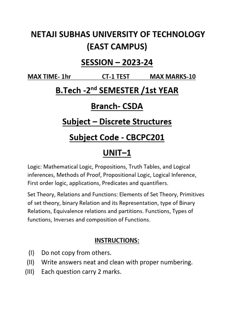 Discrete CT 1 | PDF | Proposition | First Order Logic Discrete CT 1 | PDF | Proposition | First Order Logic