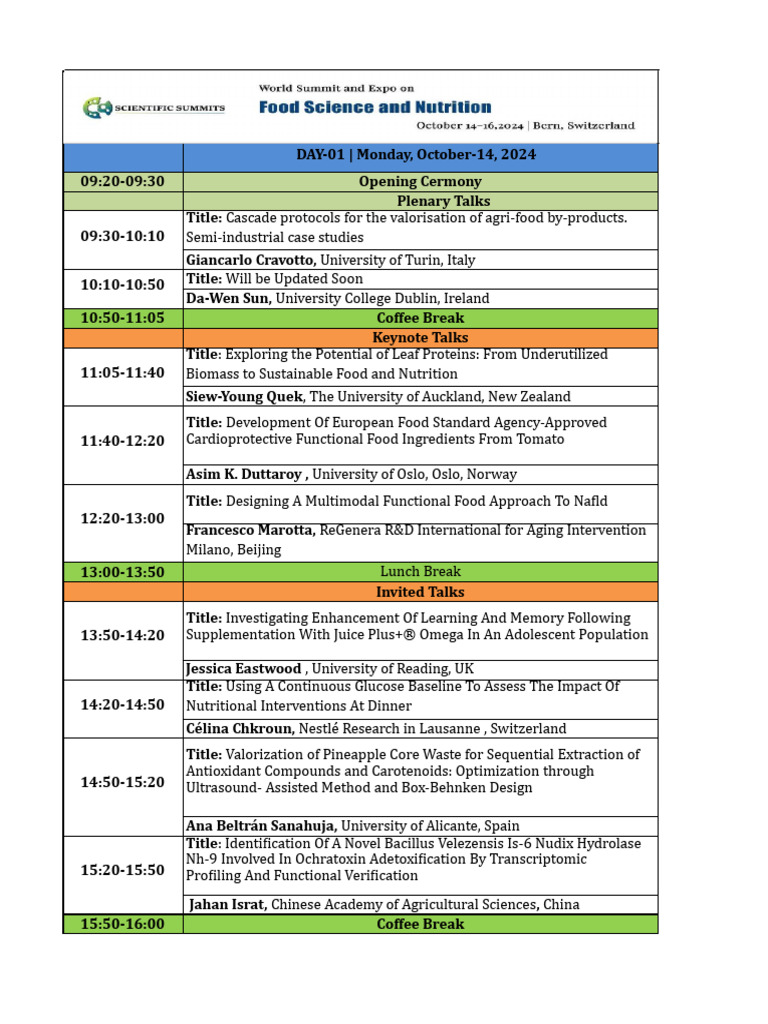 Wsfsn-2024 Tentative Program | PDF | Foods