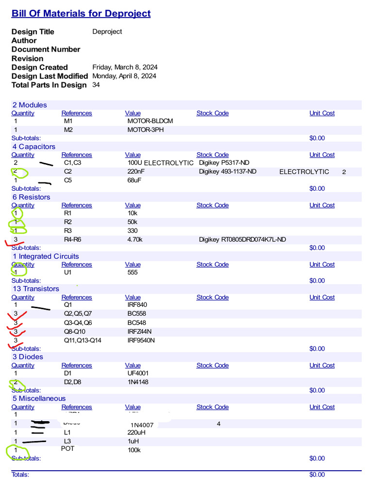 Bill of Materials Deproject | PDF | Electromagnetism | Electronic Design