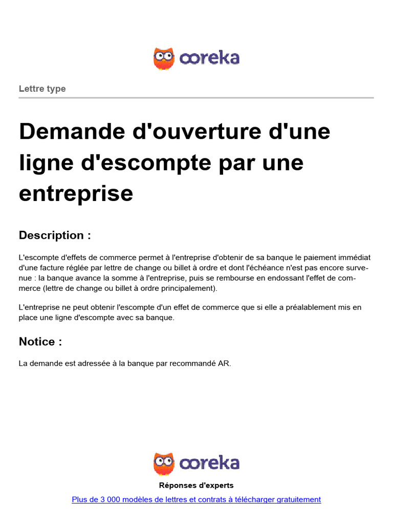 OREEKA Demande Ouverture de Ligne D Escompte Par Entreprise | PDF ...