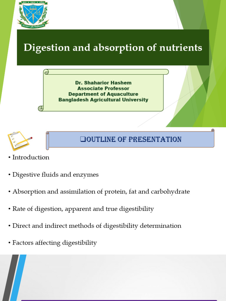 Nutrient Digestion in Fish: Enzymes & Absorption | PDF | Digestion ...