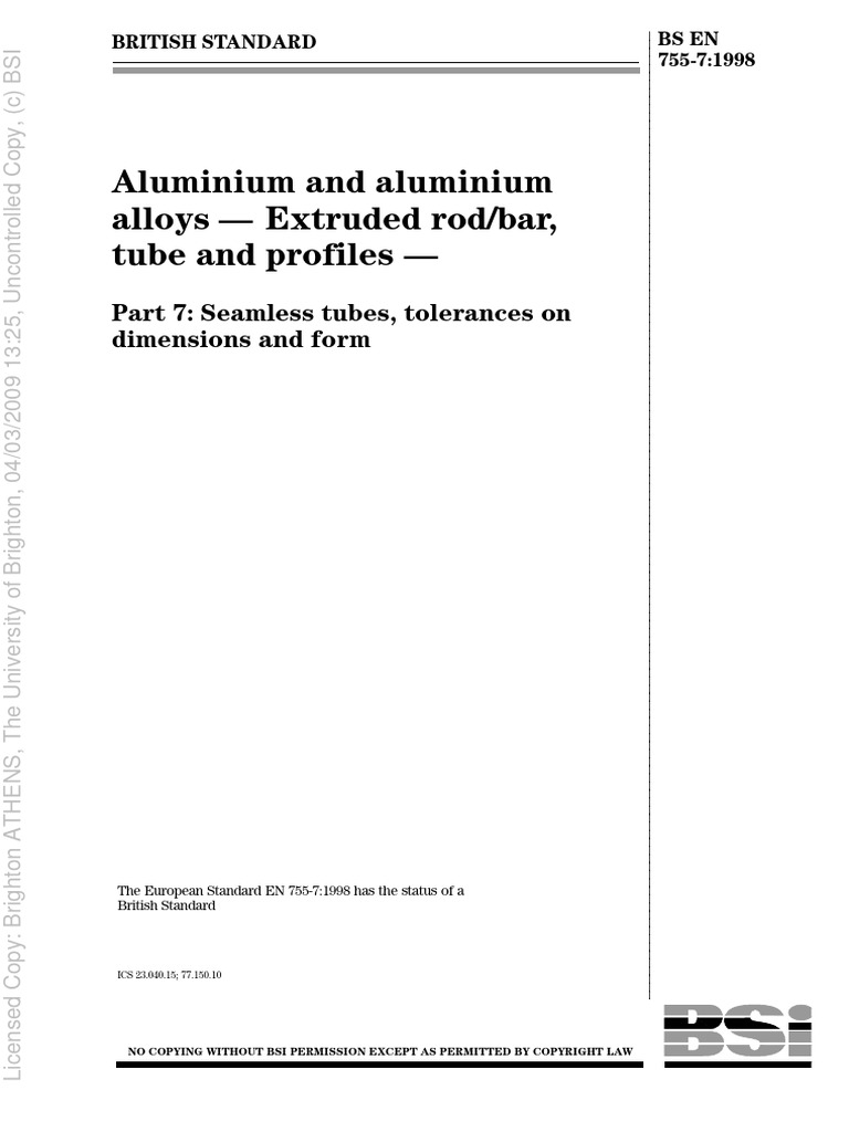 EN 755-7:1998 Aluminium Standards | PDF