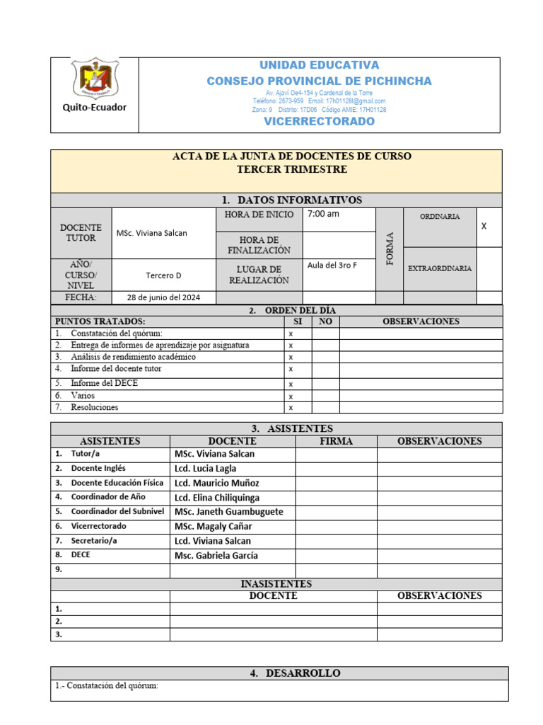 Acta de Junta de Curso Primer Trimestre | PDF | Aprendizaje | Modificación de comportamiento