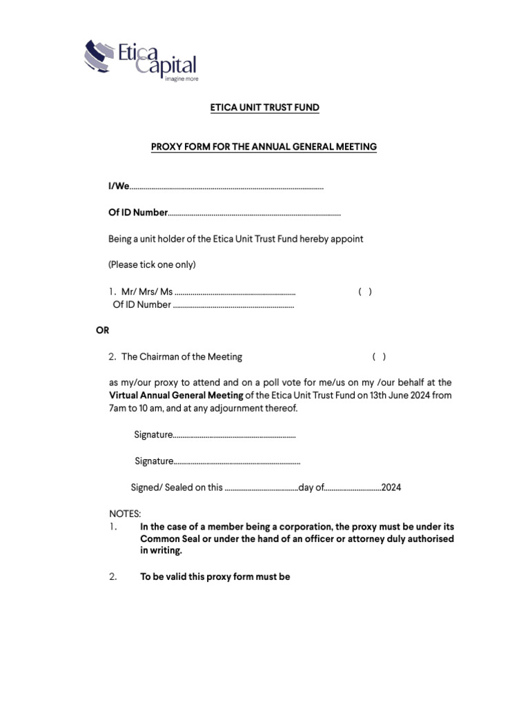 Proxy Form | PDF | Business | Finance & Money Management