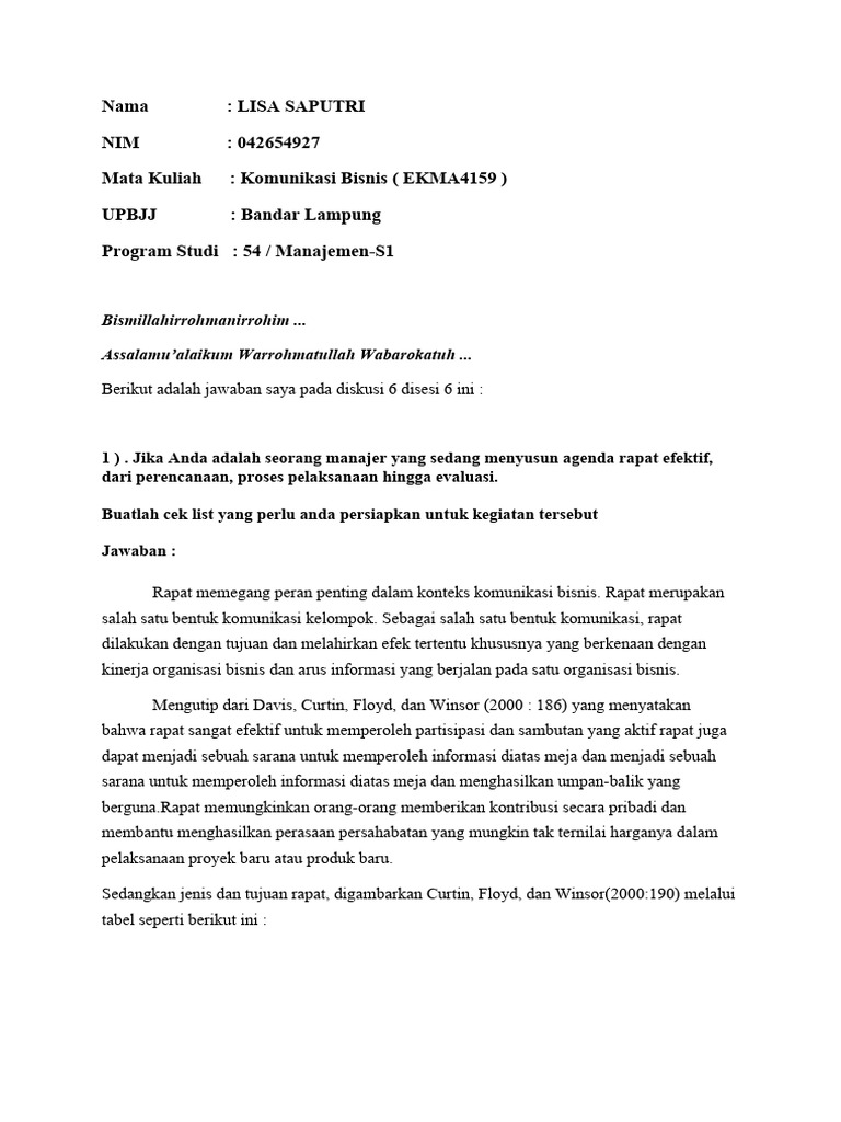 Semester 2 (Diskusi 6, Sesi 6, Matkul Komunikasi Bisnis) | PDF