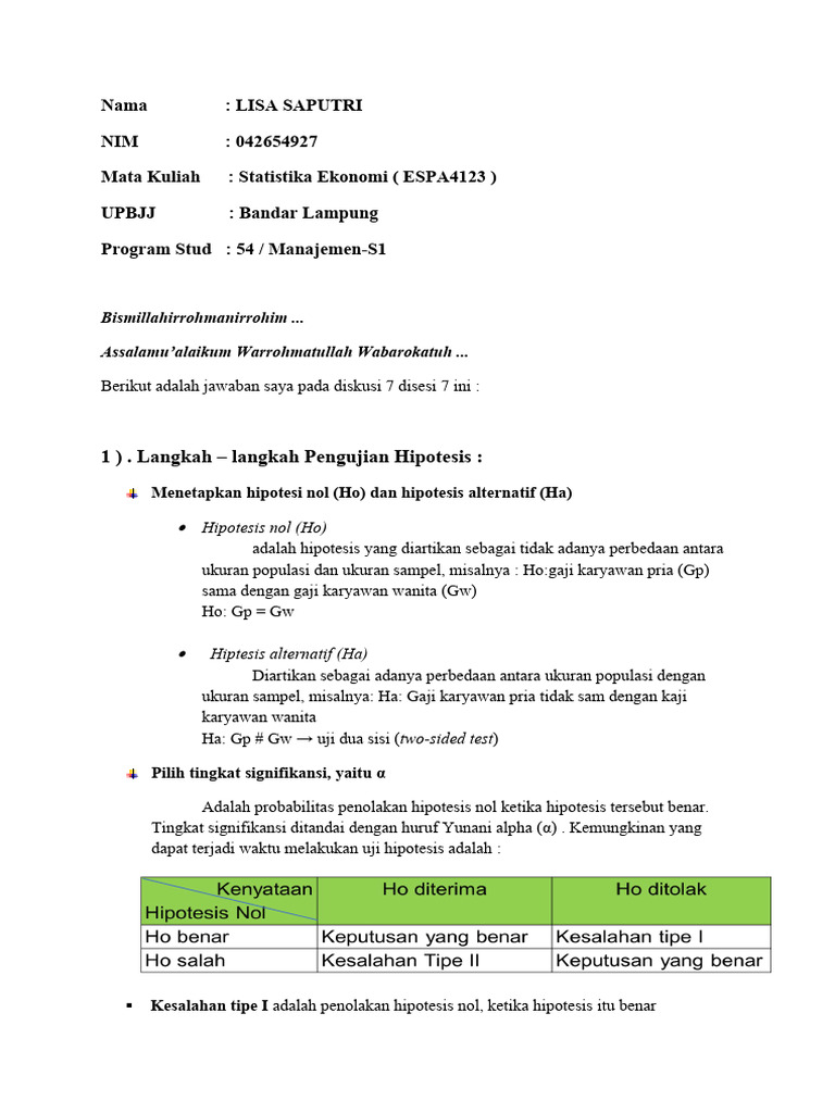 Semester 2 (Diskusi 7, Sesi 7, Matkul Statistika Ekonomi) | PDF