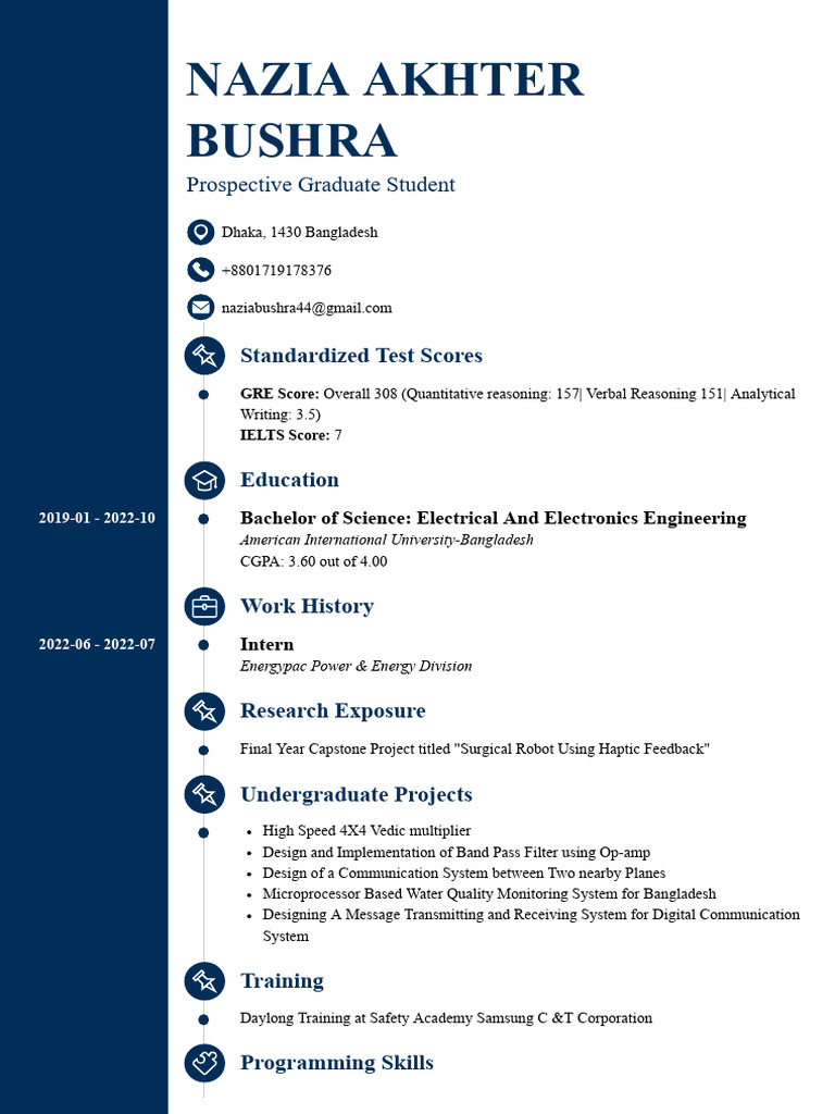 Nazia Akhter Bushra: Prospective Graduate Student | PDF