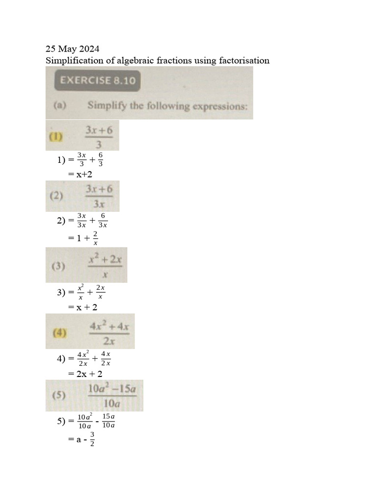 29.06.2024 Simplifying Algebraic Fractions Using Factorisation | PDF