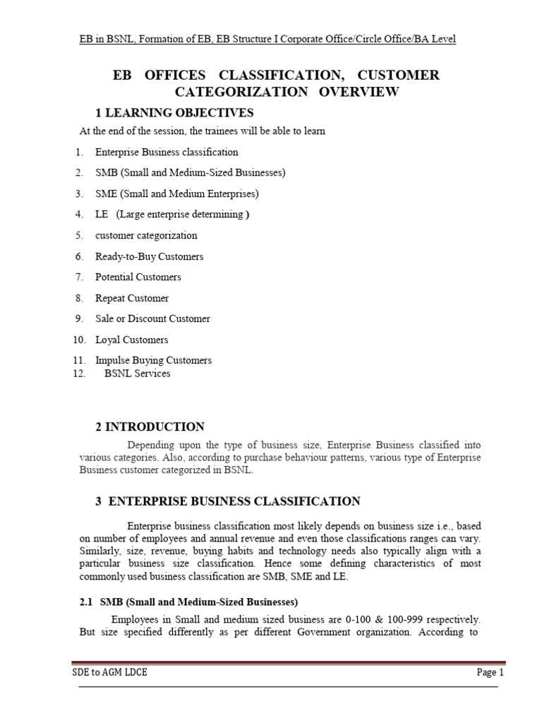 Eb Offices Classification, Customer Categorization Overview | PDF ...