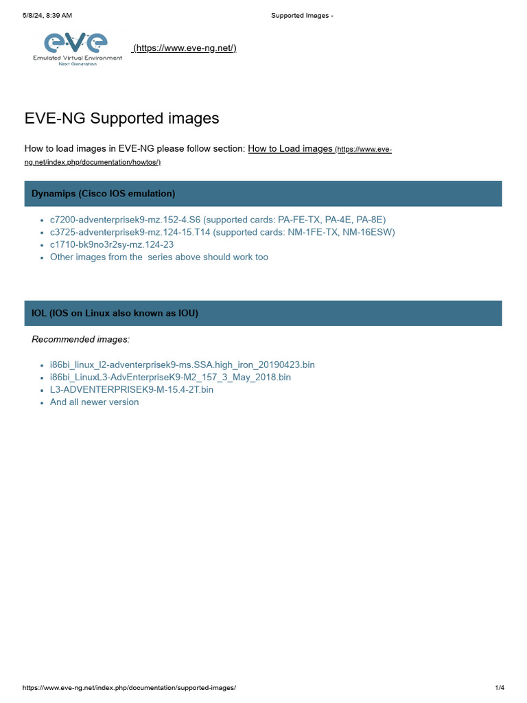 Supported Images - Eve-Ng | PDF | Computer Networking | Computing