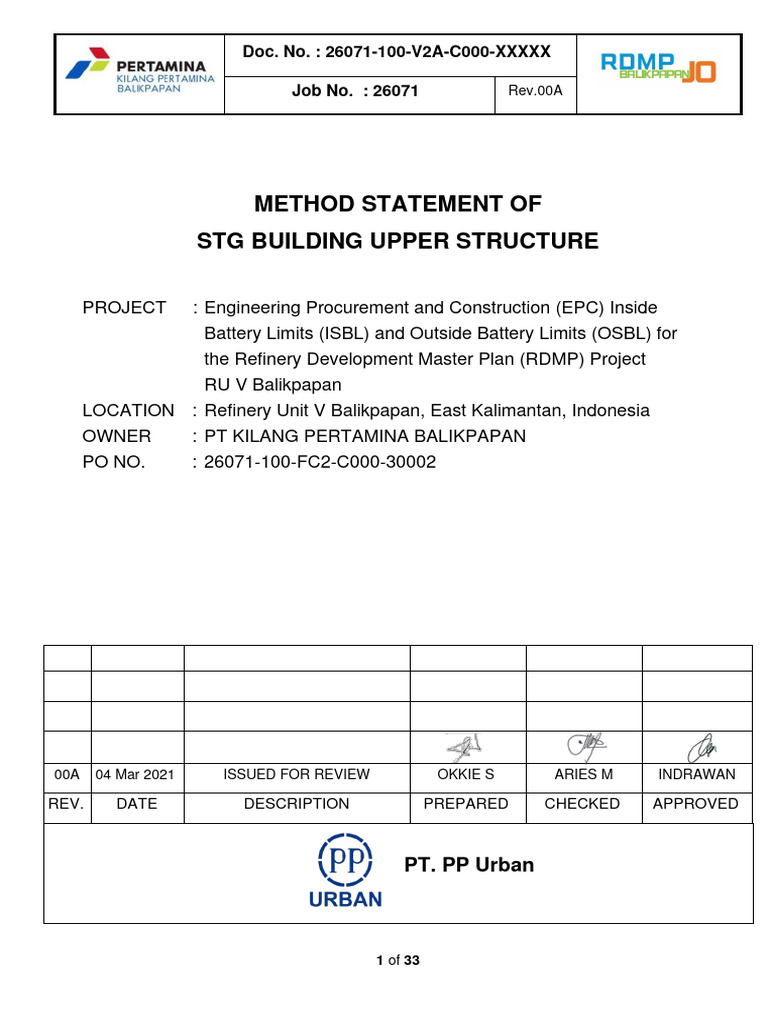 26071-100-V2A-C000-XXXXX Upper Structure STG Works Method Statement 00A | PDF | Concrete ...