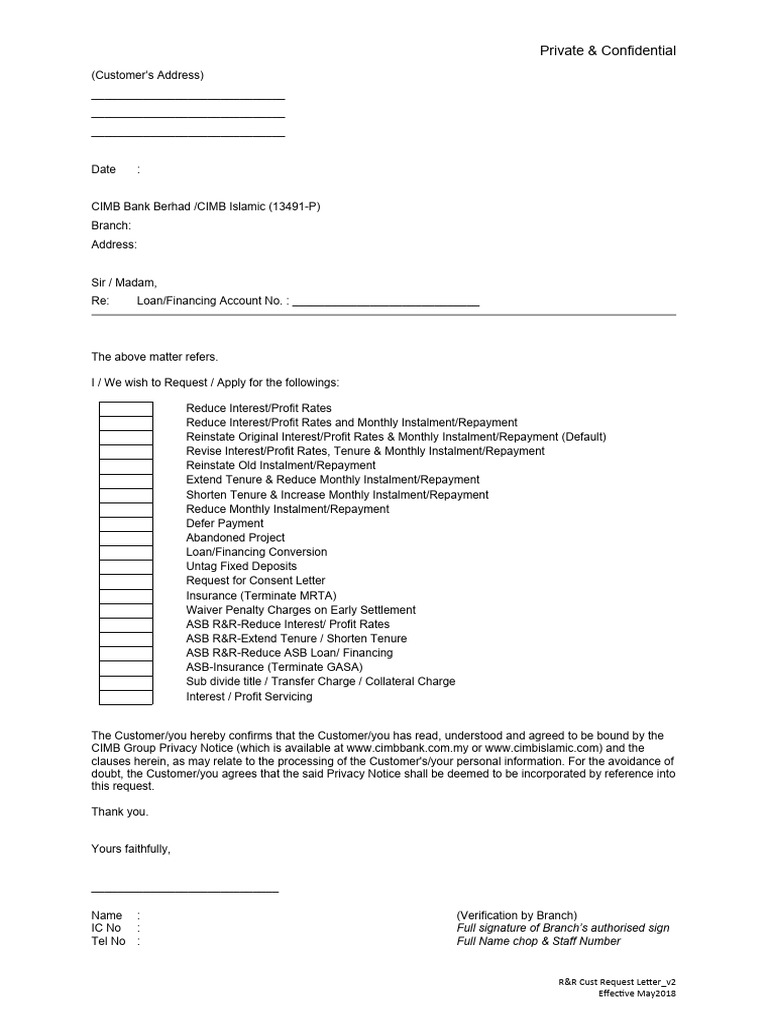 R&R Cust Req Letter | PDF | Interest | Loans