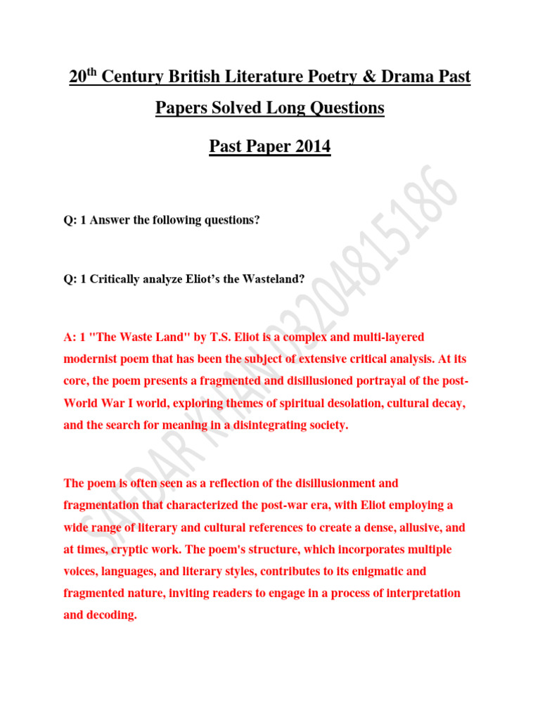 20th Century British Literature Analysis | PDF | Play (Theatre) | Poetry