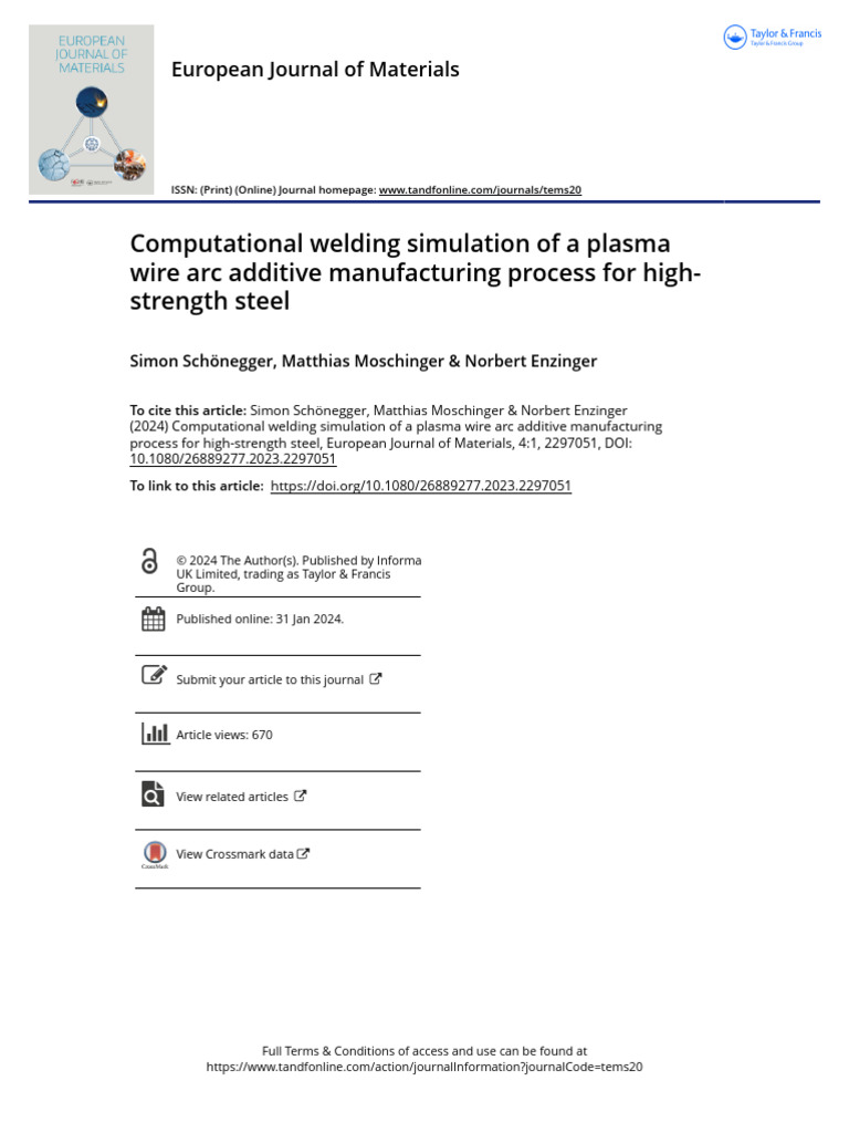 Computational Welding Simulation of A Plasma Wire Arc Additive ...
