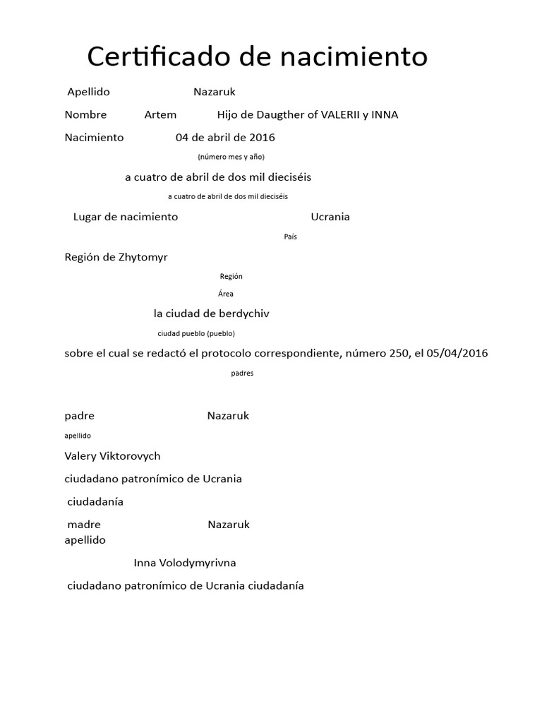 Certificado de Nacimiento | PDF