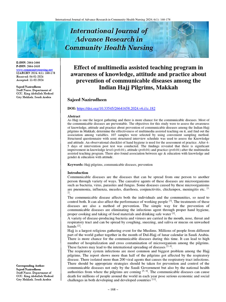 Effect of Multimedia Assisted Teaching Program in Awareness of Knowledge, Attitude and Practice ...