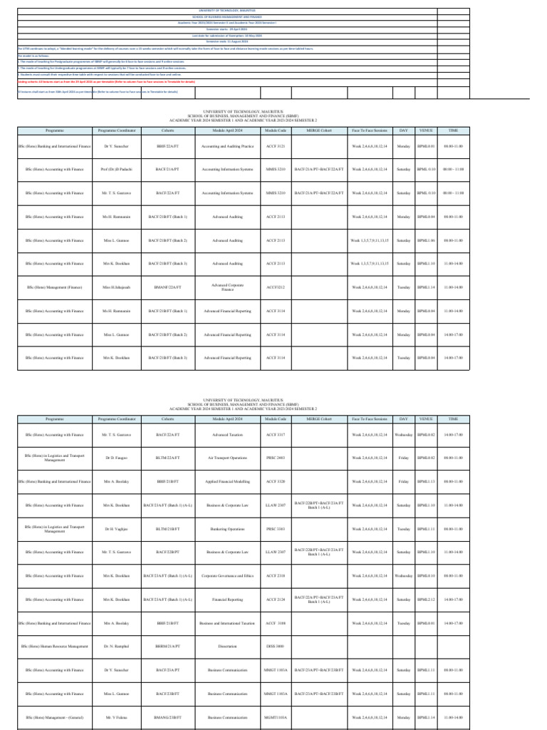 SBMF Website Version SBMF Updated Time Table As at 09 May 2024 | PDF ...