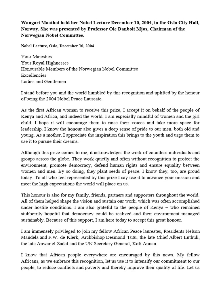 1.4 Nobel Prize Acceptance Speech | PDF | Nobel Prize | Peace